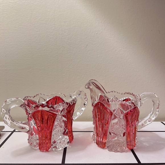 Dining | Vintage Ruby Imperial Glass Ohio Nucut Open Sugar And Creamer ...